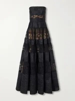 Elie Saab Strapless Lace-trimmed Chiffon Gown