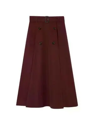 Burberry Tropical Gabardine Trench Midi Skirt - Red