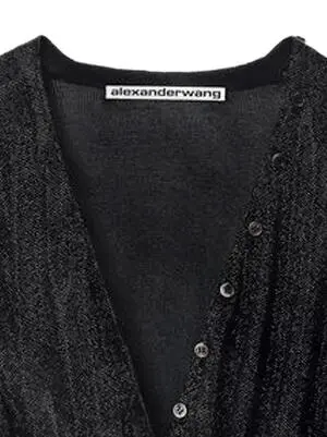 Alexander Wang Crystal Hotfix Knotted Deep V-neck Cardigan - Black