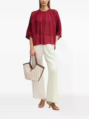 Sisley Gathered-detail Button-up Blouse - Red