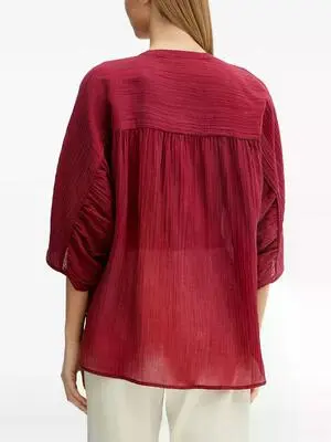 Sisley Gathered-detail Button-up Blouse - Red