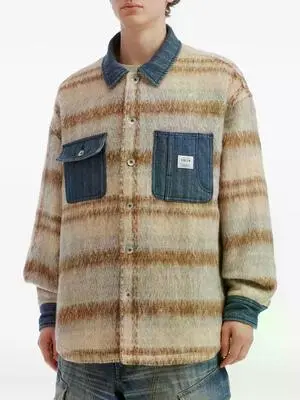 FIVE CM Check-pattern Denim-trim Shirt