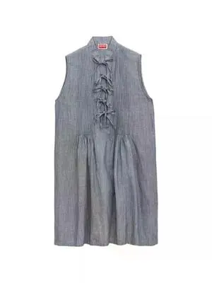 Kenzo Signature-embroidered Pleated Sleeveless Shift Mini Dress
