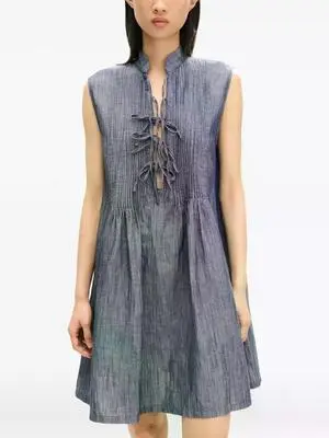 Kenzo Signature-embroidered Pleated Sleeveless Shift Mini Dress