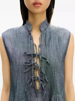 Kenzo Signature-embroidered Pleated Sleeveless Shift Mini Dress