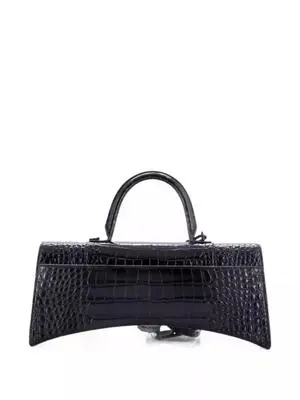 Balenciaga Hourglass Stretch Top Handle Bag Crocodile Embossed Leather Satchel