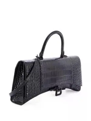 Balenciaga Hourglass Stretch Top Handle Bag Crocodile Embossed Leather Satchel