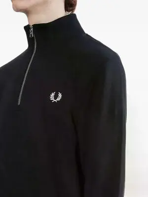 Fred Perry Logo-embroidered Quarter-zip Sweatshirt - Black