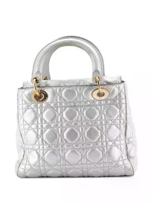 Dior Cannage Quilt Grained Calfskin Satchel - Silver