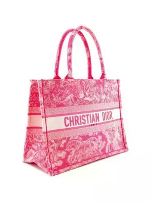 Dior Embroidered Canvas Medium Tote Bag - Pink