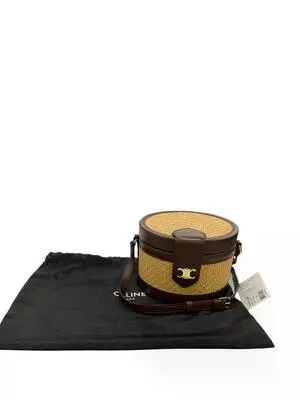 Celine 2018-2026 Medium Raffia And Calfskin Triomphe Tambour Crossbody Bag - Brown