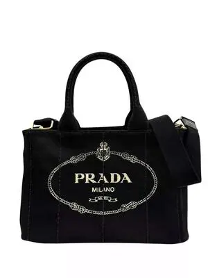 Prada 2013-2026 Small Canvas Canapa Logo Tote Satchel - Black