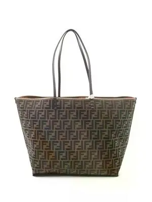 Fendi Zucca Canvas Pequin Striped Reversible Roll Tote Bag - Neutrals