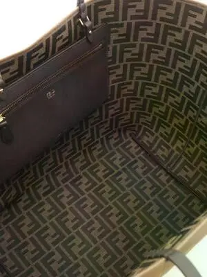 Fendi Zucca Canvas Pequin Striped Reversible Roll Tote Bag - Neutrals