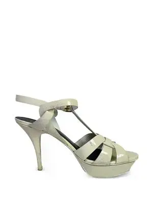 Saint Laurent Patent Leather Tribute Platform Sandals - Neutrals