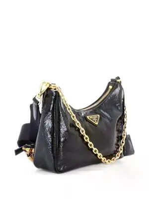 Prada Re-edition 2005 Patent Small Shoulder Bag - Black