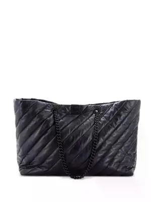 Balenciaga Crush Carry All Chain Quilted Leather Large Tote Bag - Black
