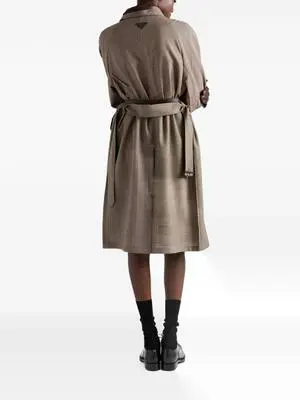 Prada Single-breasted Houndstooth Check Wool Coat