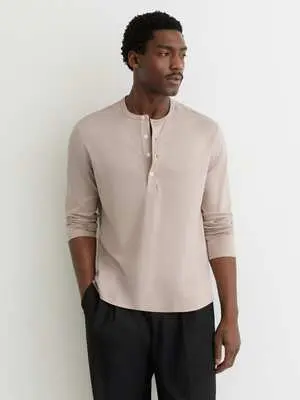 REISS Airwater-cotton Jersey Henley T-shirt - Stone