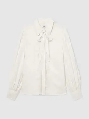 REISS Lace-trim Tie-neck Blouson Shirt