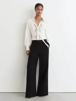 REISS Lace-trim Tie-neck Blouson Shirt