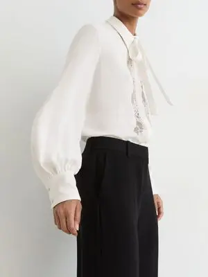 REISS Lace-trim Tie-neck Blouson Shirt