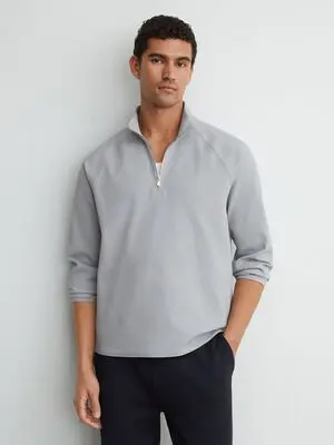 REISS Waffle Half-zip Funnel-neck Sweatshirt