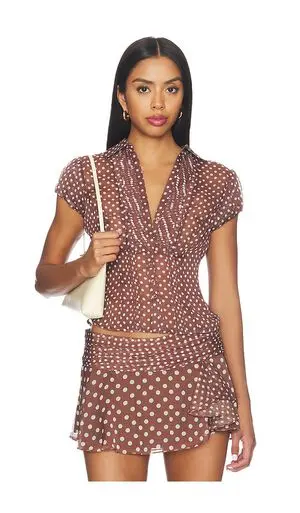 GUIZIO Dolce Pleated Button Up Top In . Also - Chocolate
