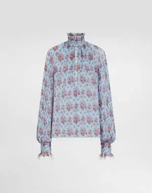 Dolce & Gabbana Small Flower Bouquets-print Chiffon Top - Multicolor