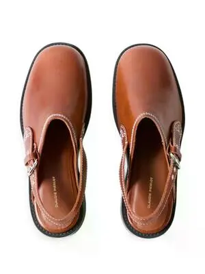 Claudie Pierlot Topstitched Smooth Leather Clogs