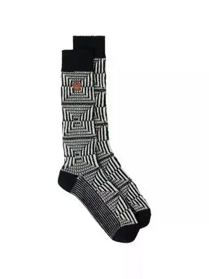 Versace Embroidered-logo Jacquard Wool Socks - Black
