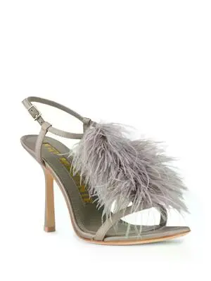KAT MACONIE Faryal Feather-embellished Sandals - Grey