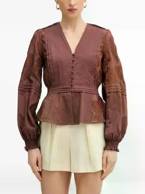 SILVIAN HEACH Embroidered Pintuck-detail Blouse
