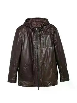 SERGIO MORETTI FIRENZE Hooded Leather Jacket - Brown