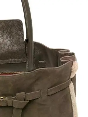 COCCINELLE Shearling-trim Suede Shoulder Bag