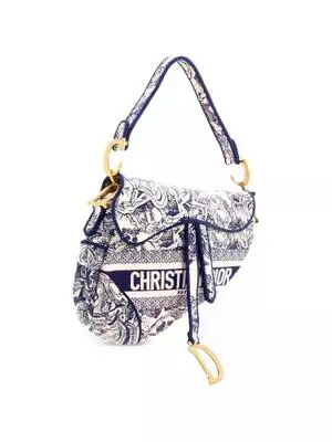 Dior Saddle Bag Logo Embroidered Canvas Medium Shoulder Bag - Blue