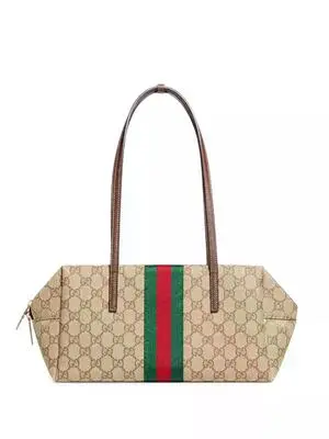 Gucci Gg Supreme Monogrammed Canvas Bag With Web Detail - Neutrals