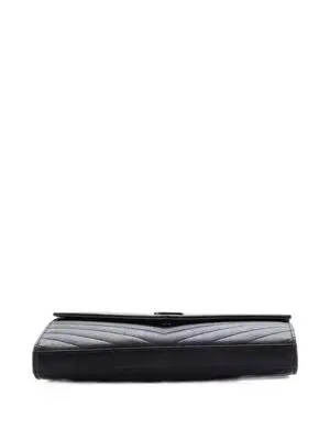 Saint Laurent Classic Monogram Wallet On Chain Matelasse Chevron Leather Medium Crossbody Bag - Black