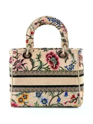 Dior Lady D-lite Embroidered Raffia Medium Satchel - Neutrals