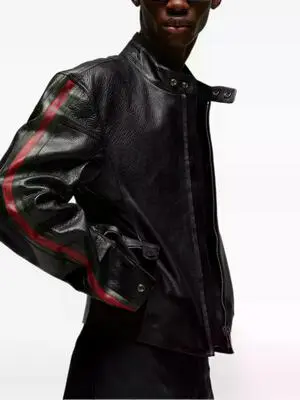 Gucci Leather Biker Jacket With Web