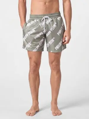 Philipp Plein Nylon Swim Trunks With Contrasting Logo And Drawstring - Green