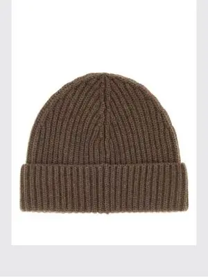 Loewe Ribbed Pure Cashmere Beanie With Cuff And Logo Patch - Sand