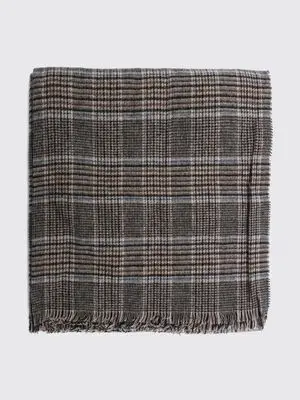 Brunello Cucinelli Fringed Prince Of Wales Check Scarf In Pure Cashmere - Brown