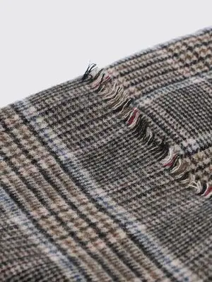 Brunello Cucinelli Fringed Prince Of Wales Check Scarf In Pure Cashmere - Brown