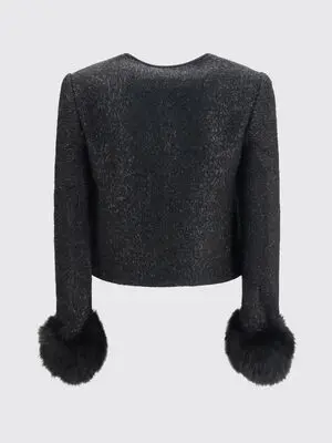 SELF-PORTRAIT Cropped Bouclé Blazer With Jewel Buttons And Fur Cuffs