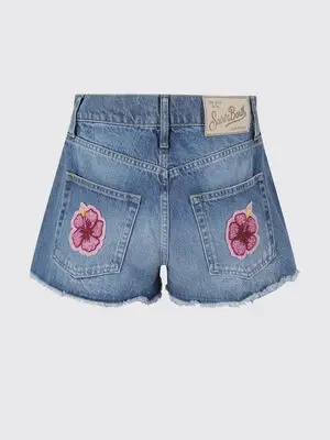 MC2 SAINT BARTH High-waisted Floral Embroidered Shorts - Denim