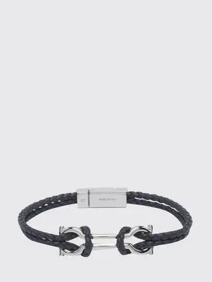 FERRAGAMO Woven Leather Gancini Bracelet With Magnetic Closure - Blue