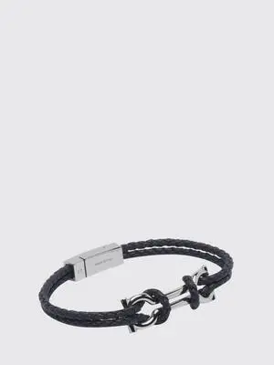 FERRAGAMO Woven Leather Gancini Bracelet With Magnetic Closure