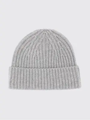 LISA YANG Ribbed 100% Cashmere Beanie Hat With Turn-up Cuff - Grey