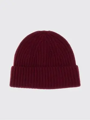 LISA YANG Ribbed 100% Cashmere Beanie Hat With Turn-up Cuff - Red